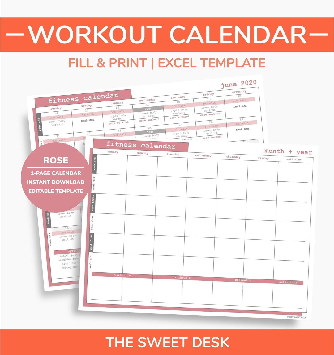 Workout Calendar Printable | Weekly Schedule Planner | at Home Workout ...