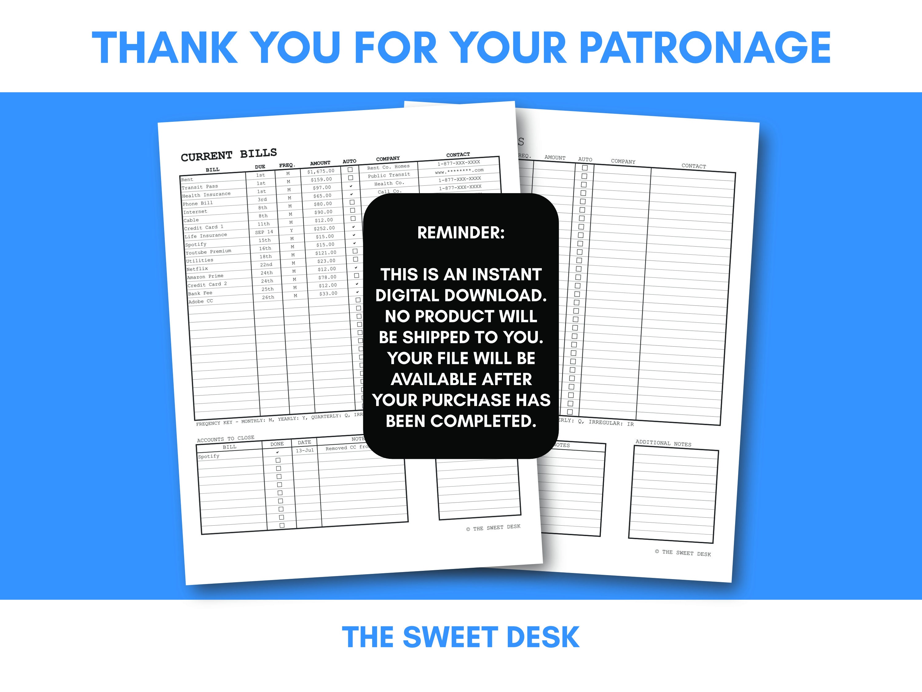 EDITABLE Bills List | Bills Log | Excel Template | Excel Bill Tracker ...