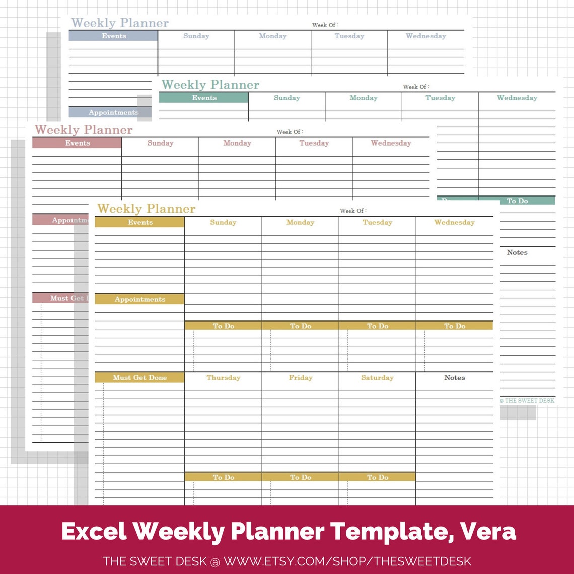 PRINTABLE Weekly Planner Excel Template Fill and Print One Page Memo ...