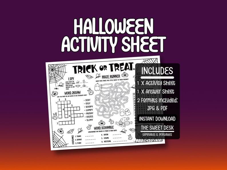 Halloween Activity Sheet for Kids | Activity Placemat & Worksheet ...