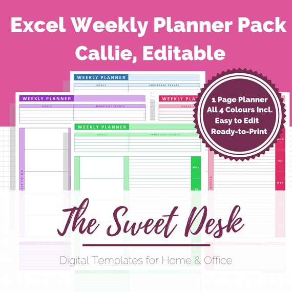 PRINTABLE Excel Weekly Planner Template EDITABLE Planner with | Etsy