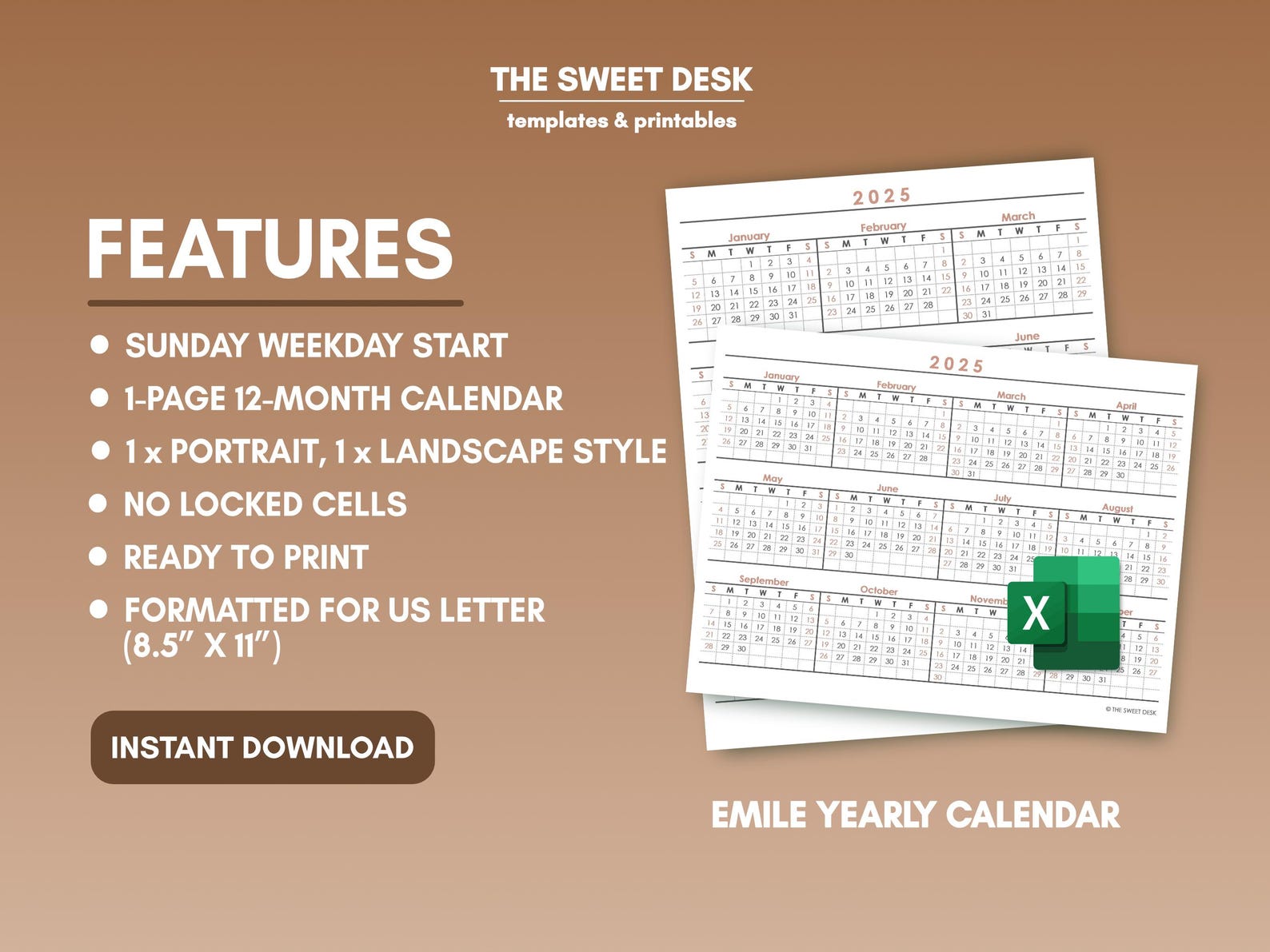 Editable 2025 Yearly Calendar Printable, Excel Template for Calendars ...