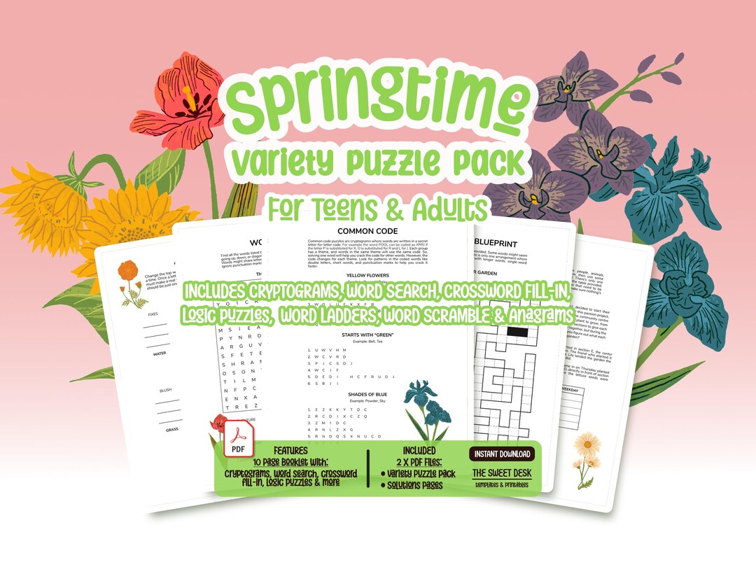 Spring Word Search, Logic Puzzle, Cryptograms | Spring Theme Puzzle ...