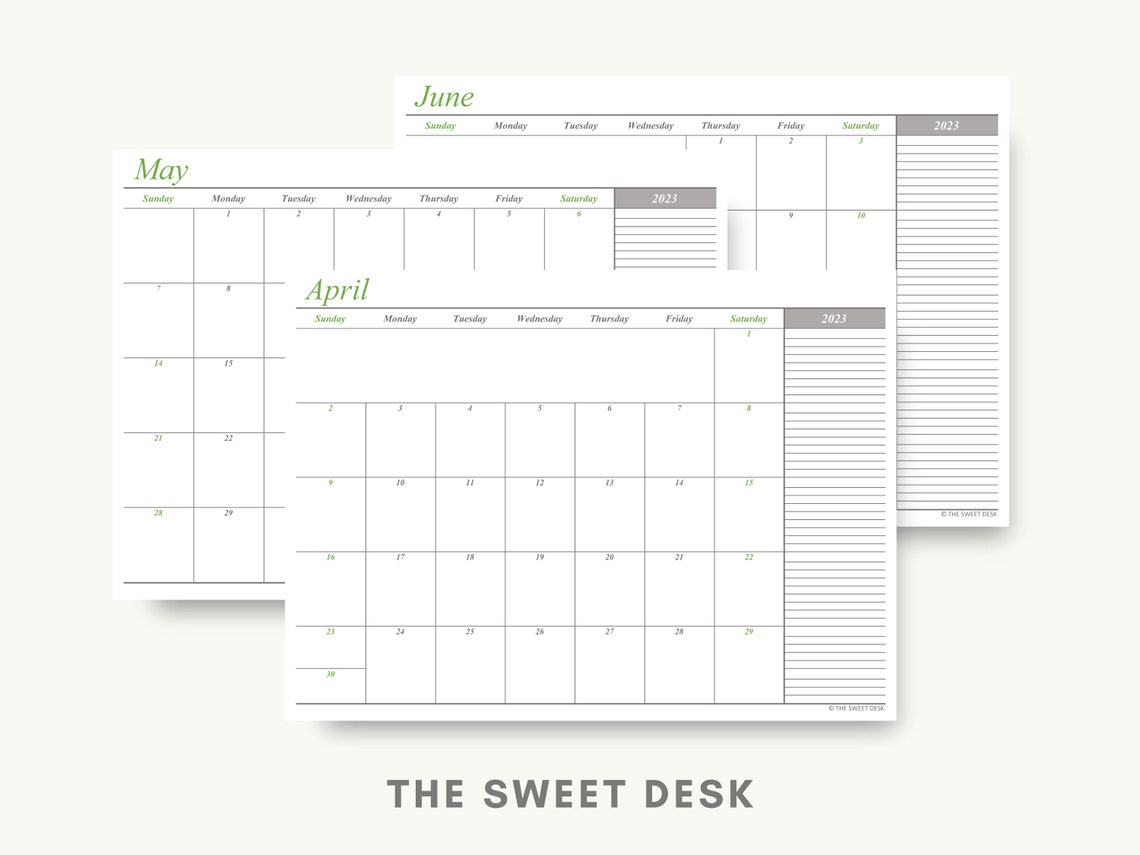 Minimalist Calendar 2023 PRINTABLE Sunday Start Excel - Etsy