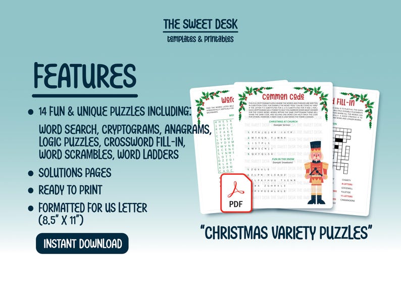 Christmas Word Search, Christmas Logic Puzzle, Cryptogram | Christmas ...