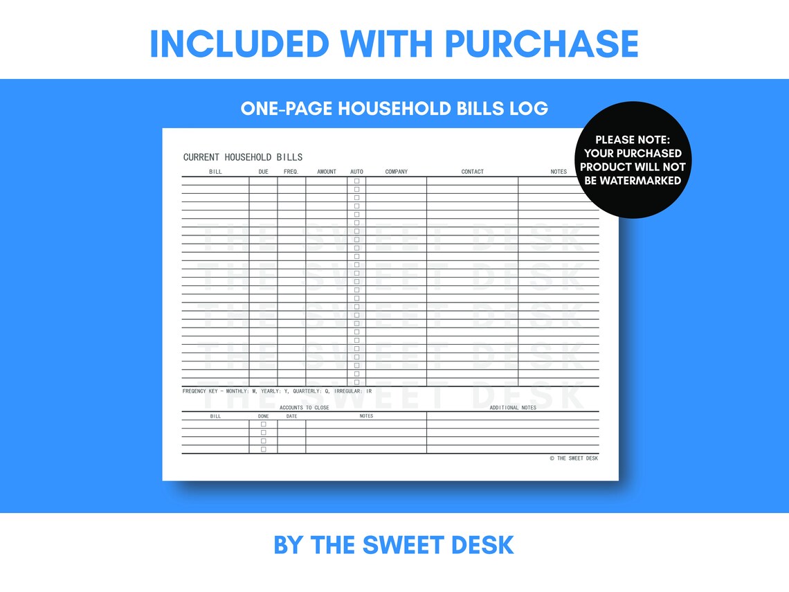 EDITABLE Bills List | Bills Log | Bill Tracker | Bill Contact List ...