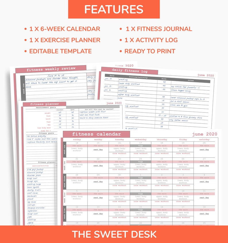Fitness Calendar and Planner Bundle Excel Template - Etsy