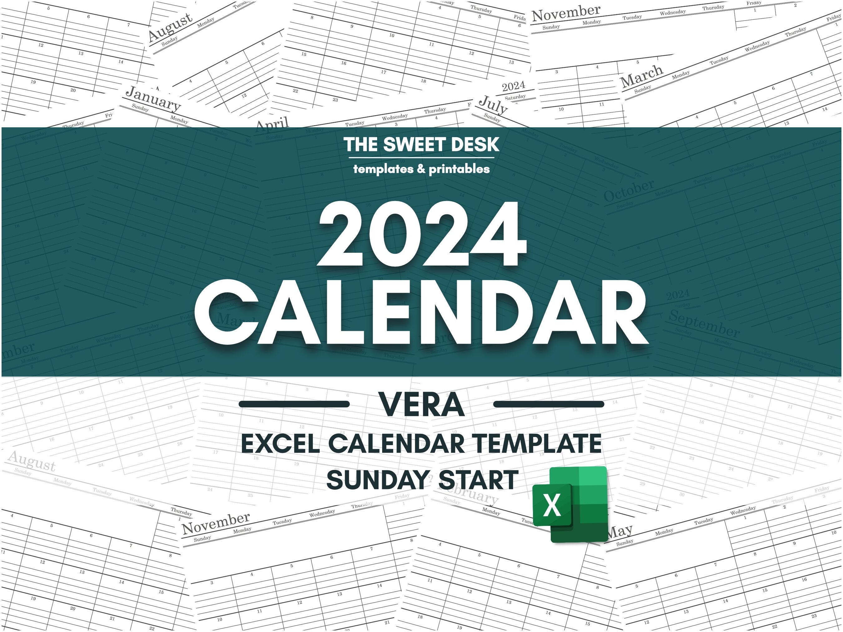 2024 Excel Calendar Template, Calendar Printable Sunday Start ...