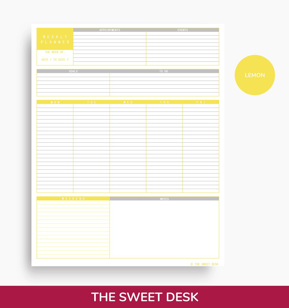 PRINTABLE Excel Weekly Planner Template, EDITABLE One-page Weekly ...
