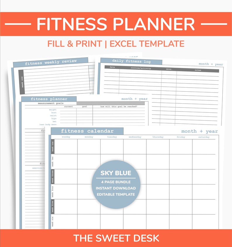 PRINTABLE Excel Fitness Calendar, Fitness Planner, Fitness Journal ...