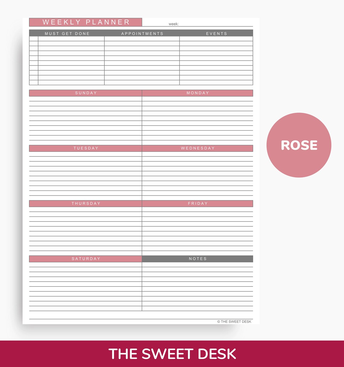PRINTABLE Excel Weekly Planner Template, EDITABLE Undated One-page ...