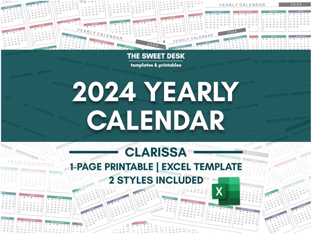 Editable 2024 Yearly Calendar, Modern Calendar Printable With Sunday ...