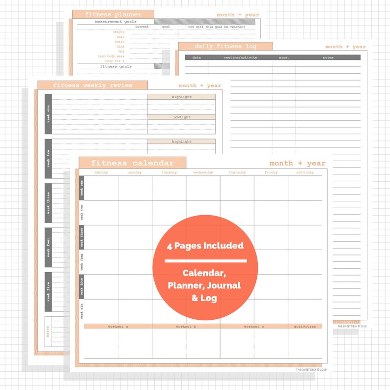 PRINTABLE Excel Fitness Calendar, Fitness Planner, Weekly Journal ...