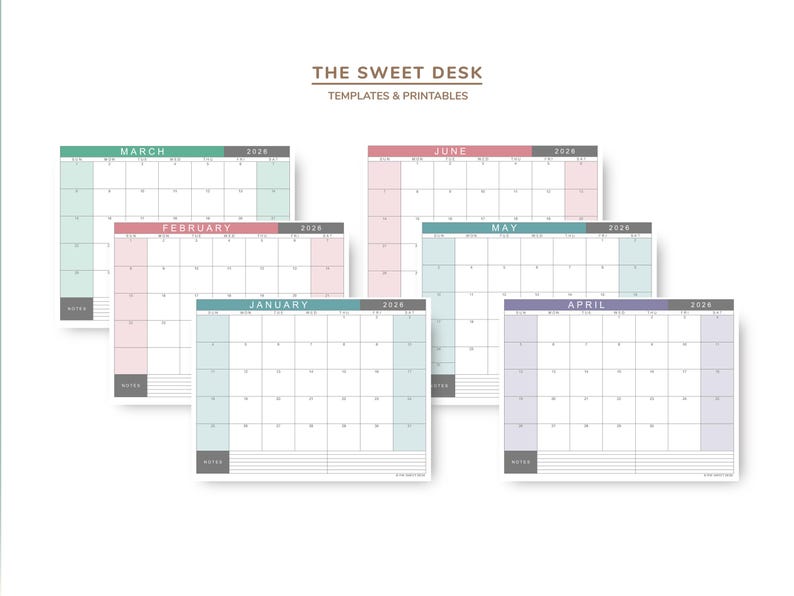 2026 Excel Calendar Template | Monthly Calendar Template | Customizable ...