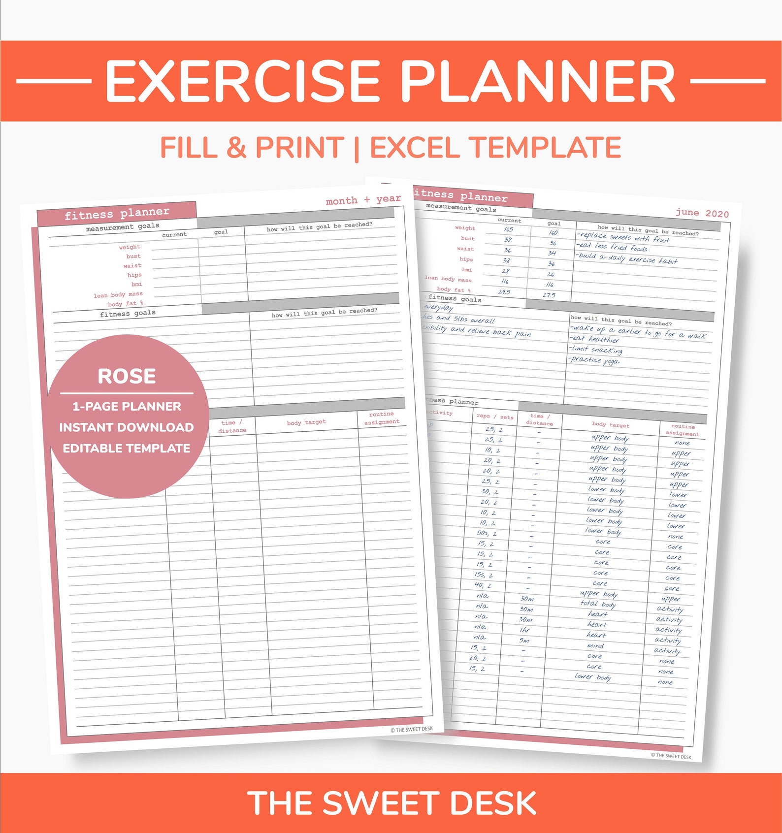 Workout Schedule Planner | Excel Template | Exercise Planner Printable ...