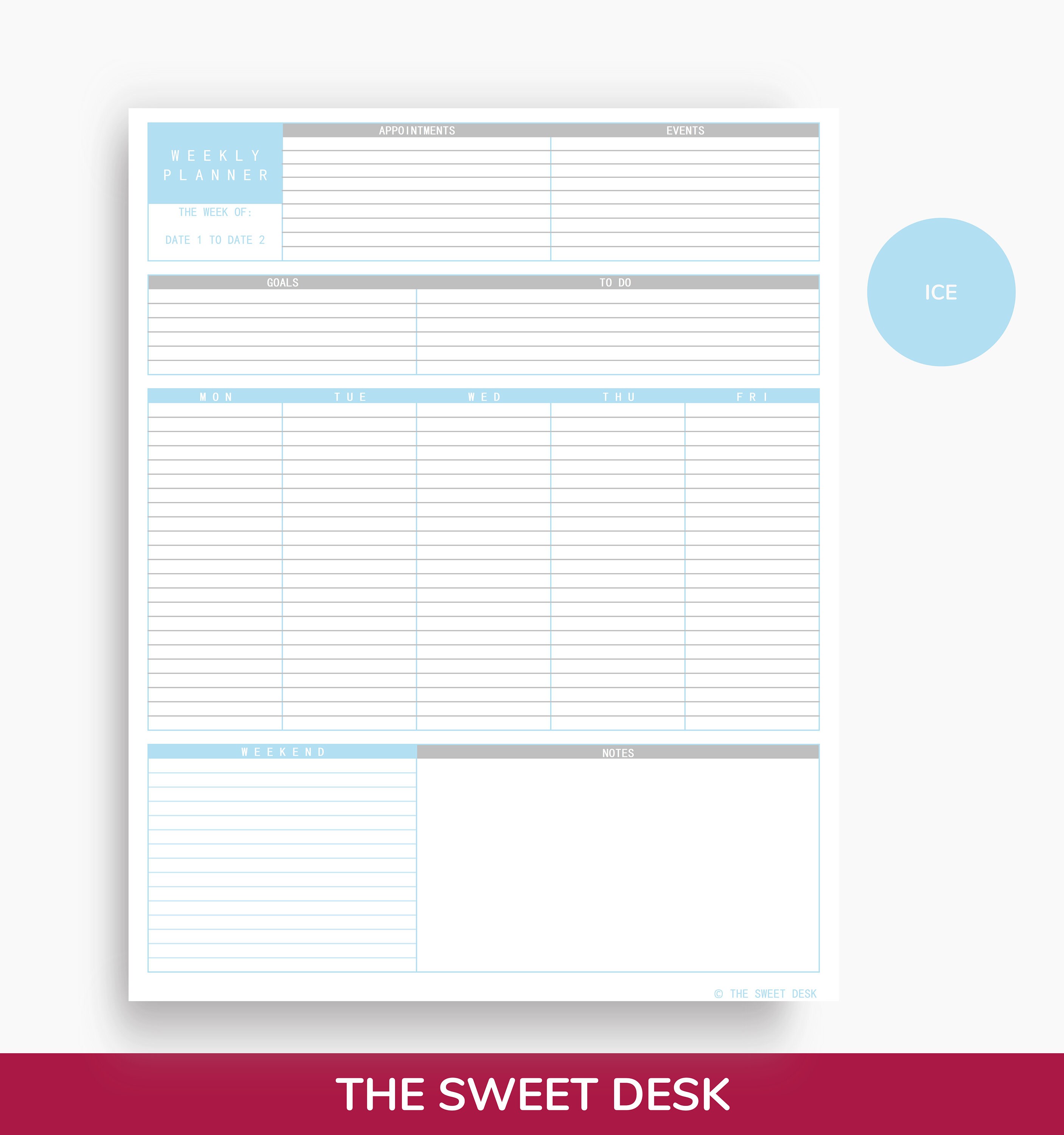 PRINTABLE Excel Weekly Planner Template, EDITABLE One-page Weekly ...