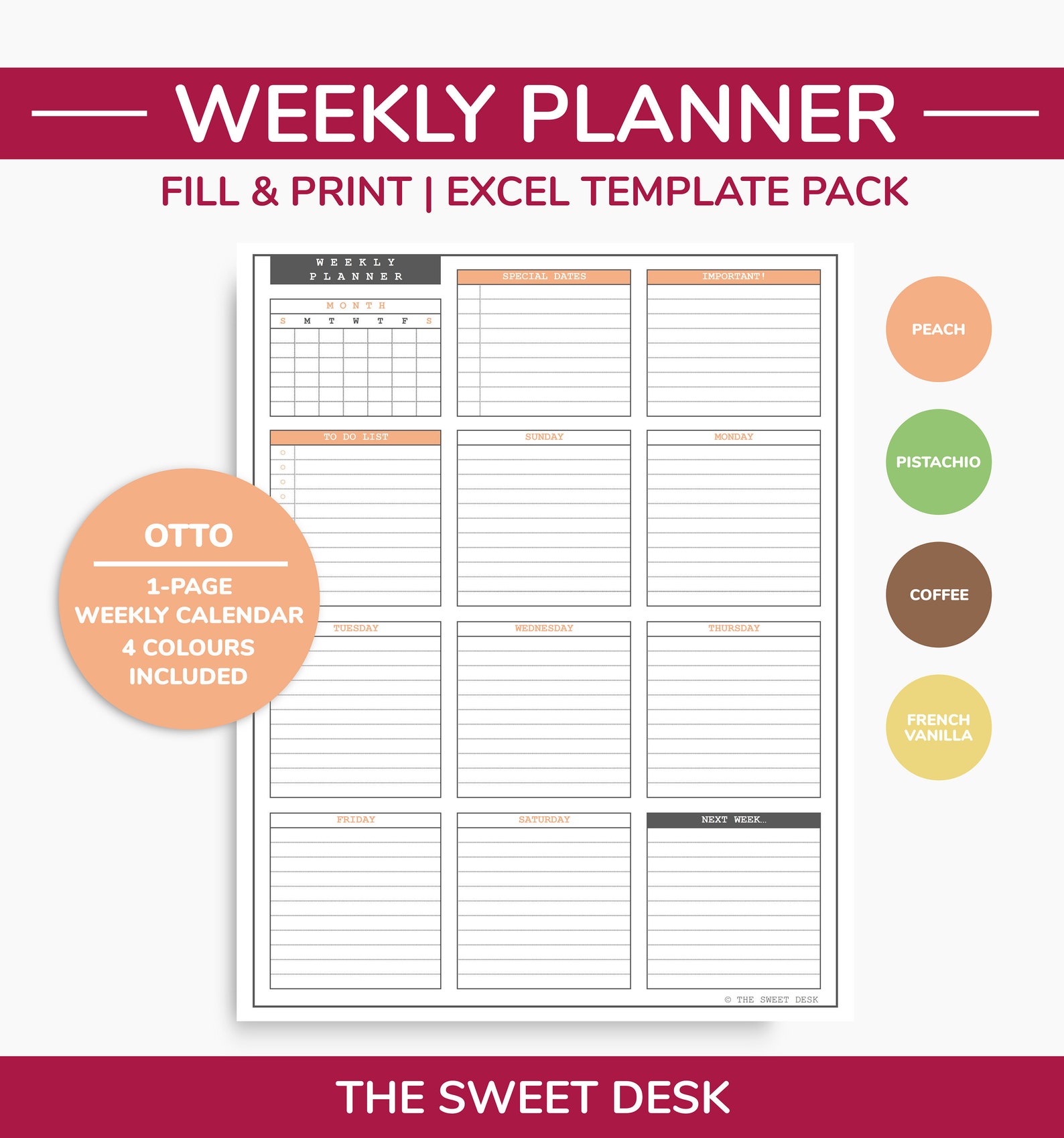 PRINTABLE Weekly Planner Template Undated | EDITABLE to Do List Planner ...