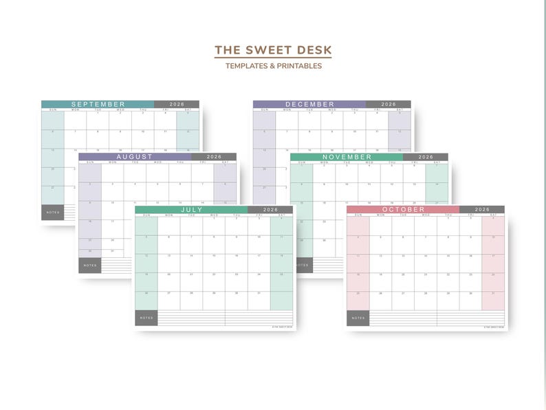 2026 Excel Calendar Template | Monthly Calendar Template | Customizable ...