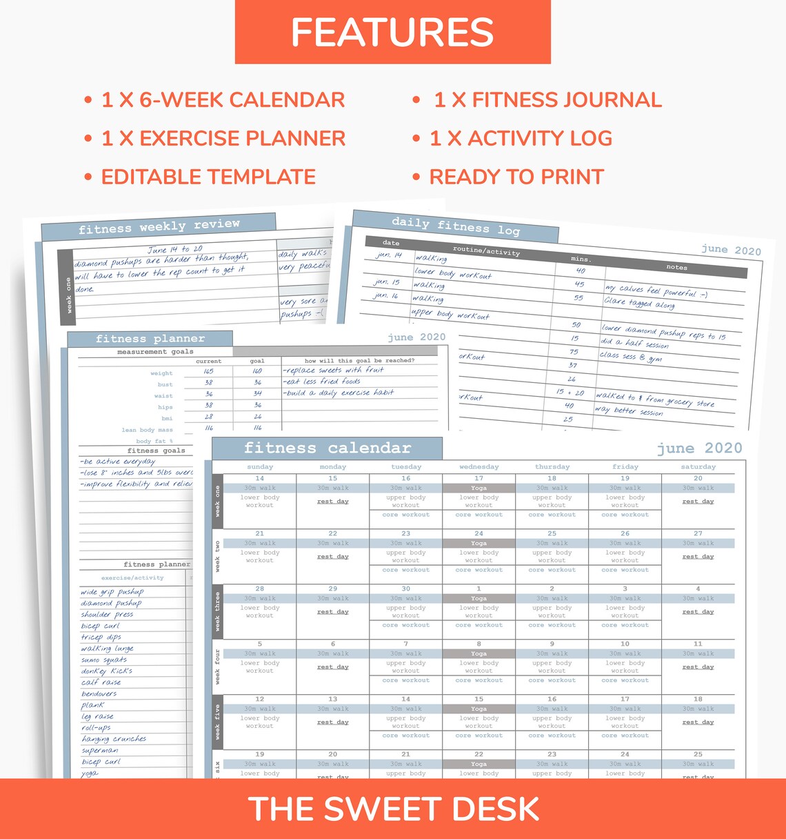 PRINTABLE Excel Fitness Calendar Fitness Planner Fitness | Etsy