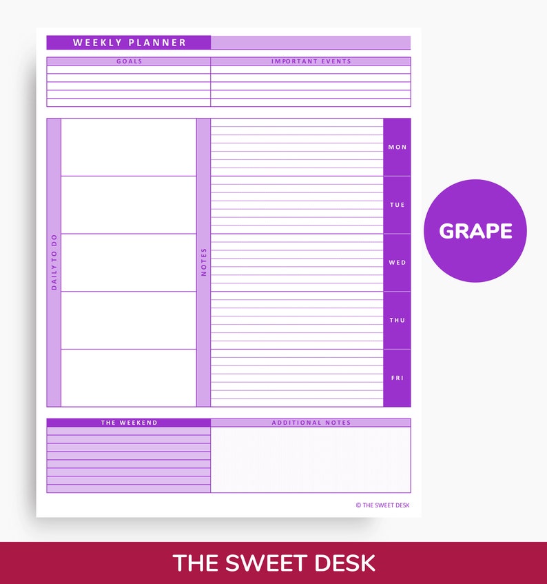 PRINTABLE Excel Weekly Planner Template, EDITABLE Planner With a Weekly ...