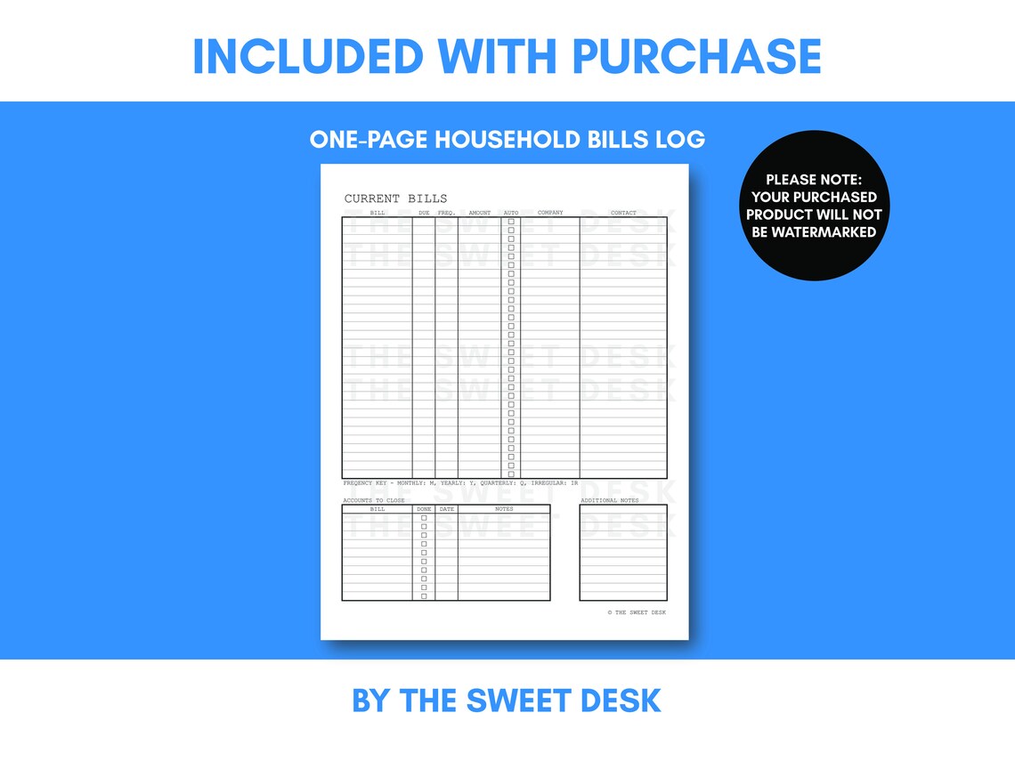 EDITABLE Bills List | Bills Log | Excel Template | Excel Bill Tracker ...