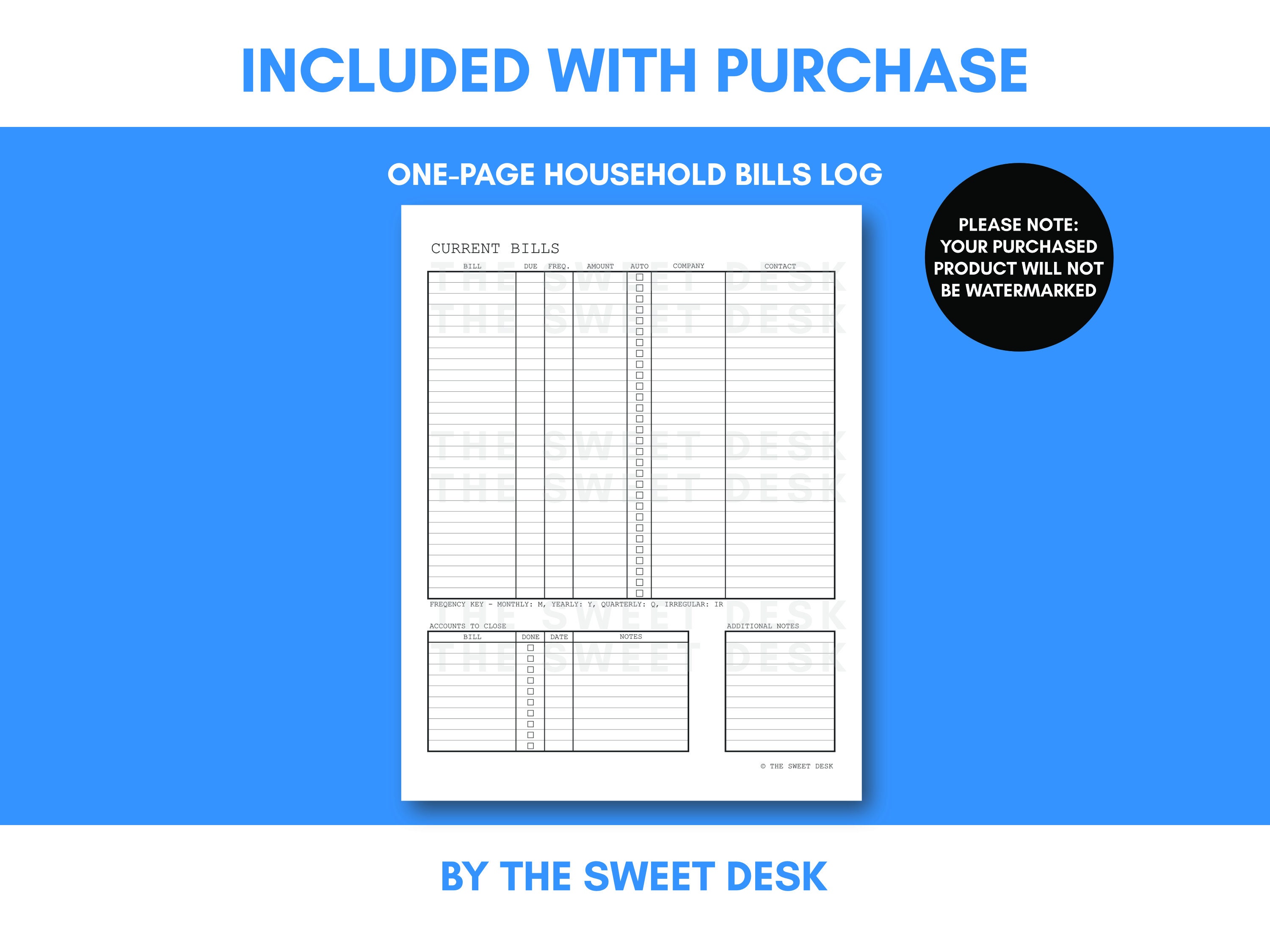 EDITABLE Bills List | Bills Log | Excel Template | Excel Bill Tracker ...