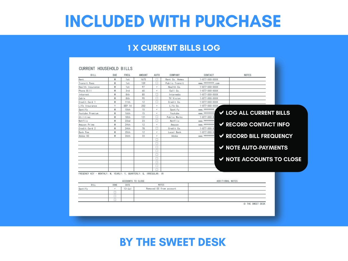 EDITABLE Yearly Bill Payment Tracker | Bill Log | Bill Tracker Bundle ...