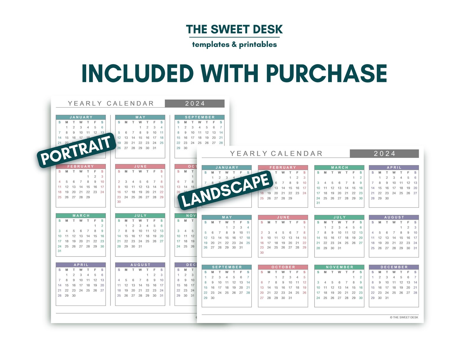 Editable 2024 Yearly Calendar, Modern Calendar Printable With Sunday ...