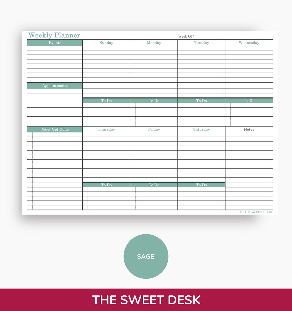 PRINTABLE Weekly Planner | Excel Template | Fill and Print One Page ...