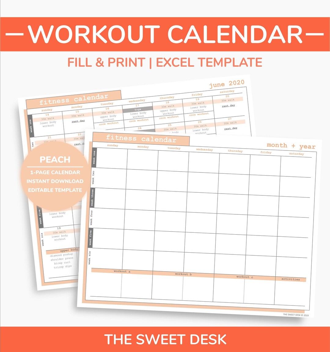 Workout Schedule Calendar Printable | Monthy Calendar Template | Weight ...