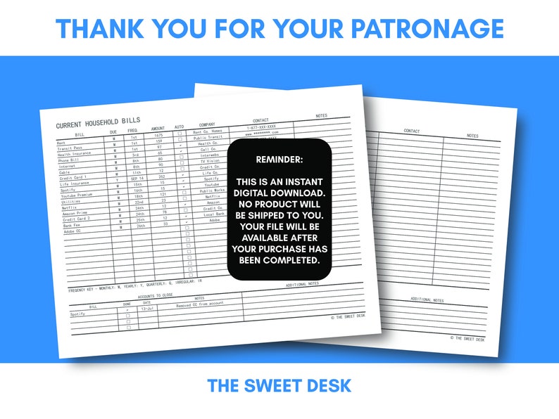 EDITABLE Bills List | Bills Log | Bill Tracker | Bill Contact List ...