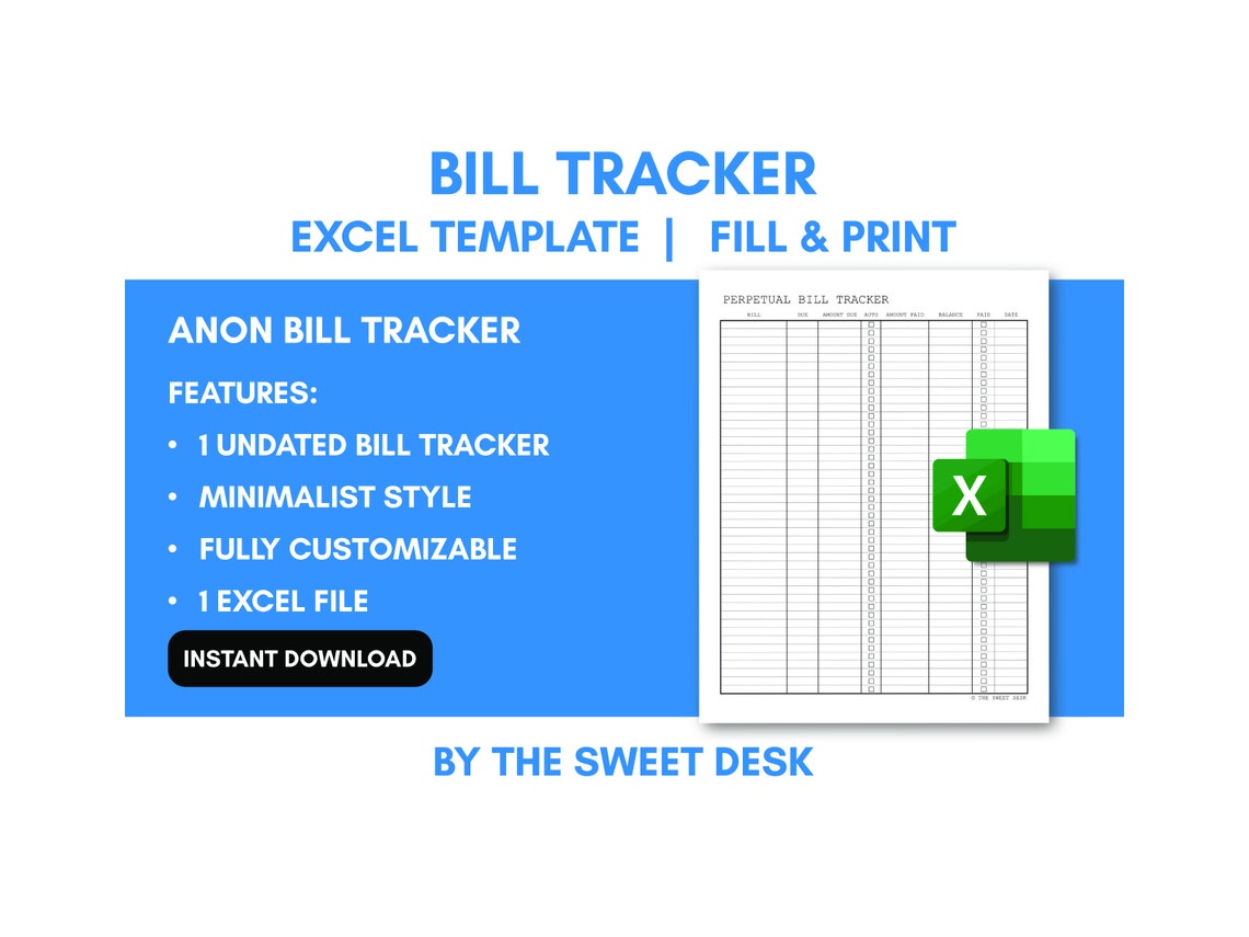 EDITABLE Perpetual Bill Payment Tracker | Excel Bill Tracker Template ...