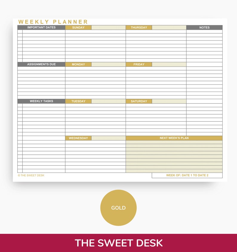 Editable Weekly Planner | Excel Template | Printable Weekly Calendar ...