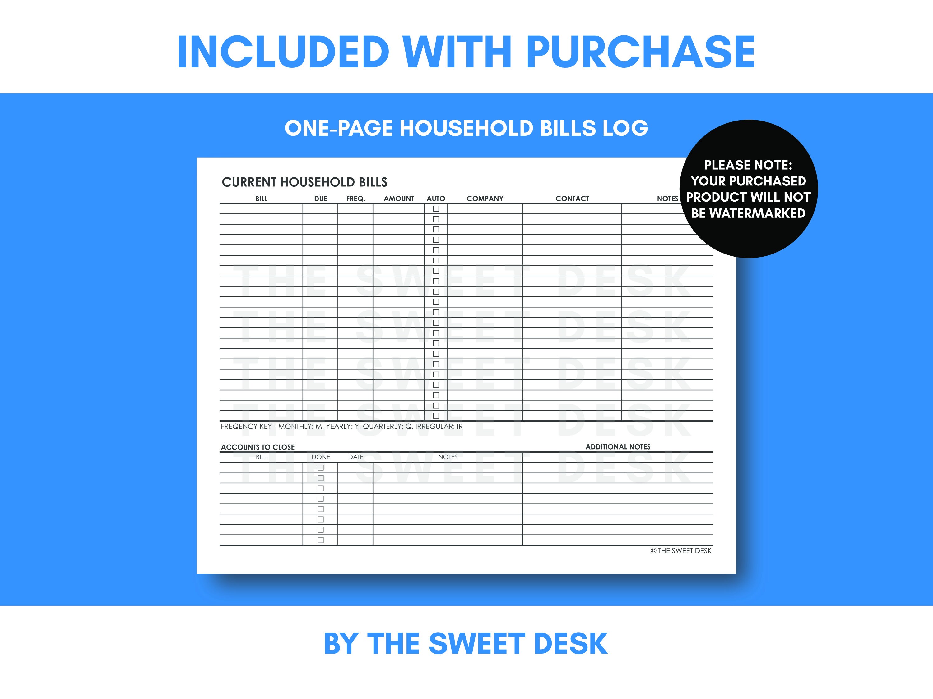 Excel Template Bills List | Bills Log | Excel Bill Tracker | Bill ...