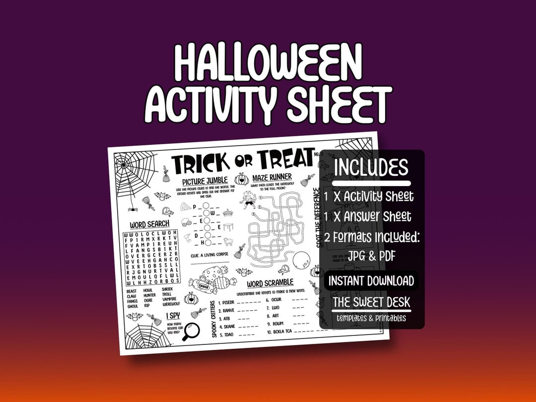Halloween Activity Sheet for Kids | Activity Placemat & Worksheet ...