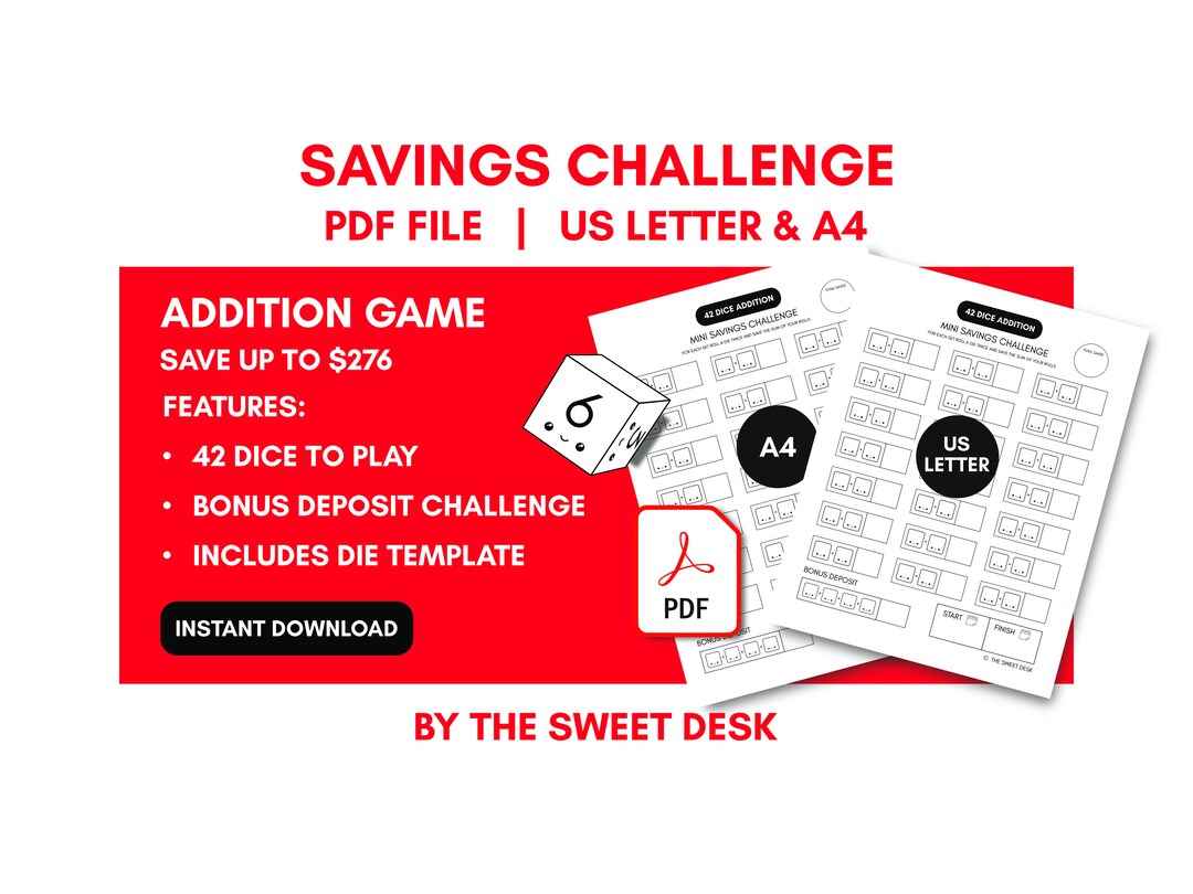 Mini Savings Challenge PDF Savings Tracker Dice Game Addition Math Game ...