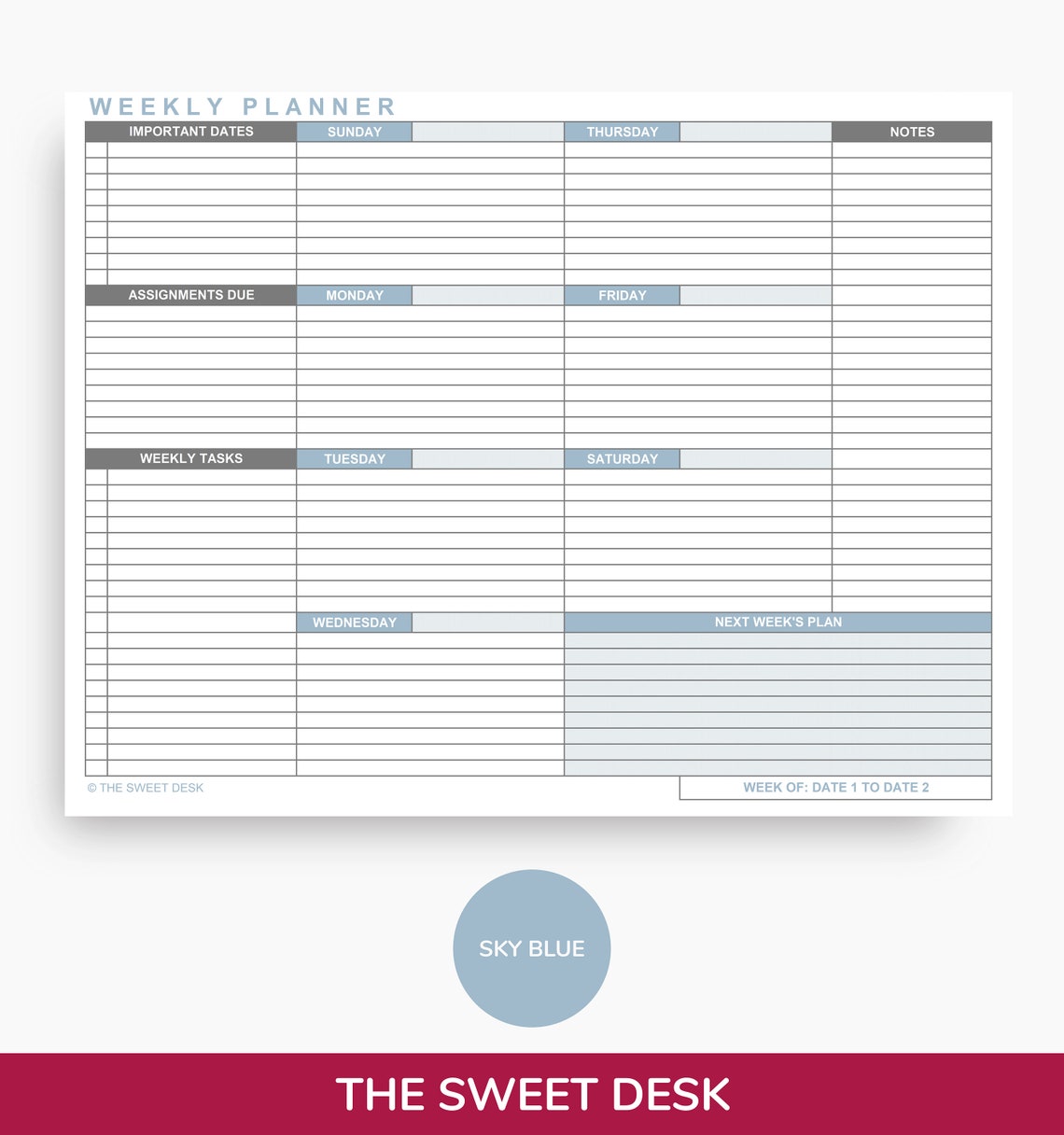 Editable Weekly Planner | Excel Template | Printable Weekly Calendar ...