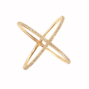 14k Gold Large Diamond X Ring - Etsy