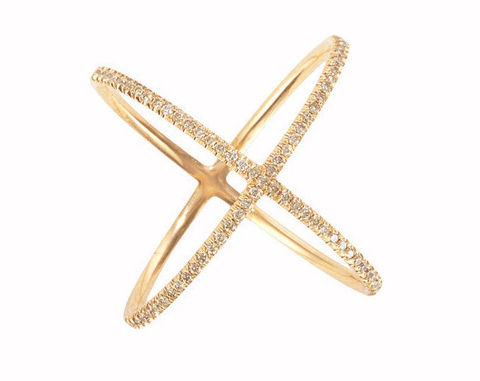 14k Gold Large Diamond X Ring - Etsy
