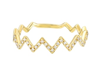 14k Gold Diamond Zig Zag Ring | Etsy