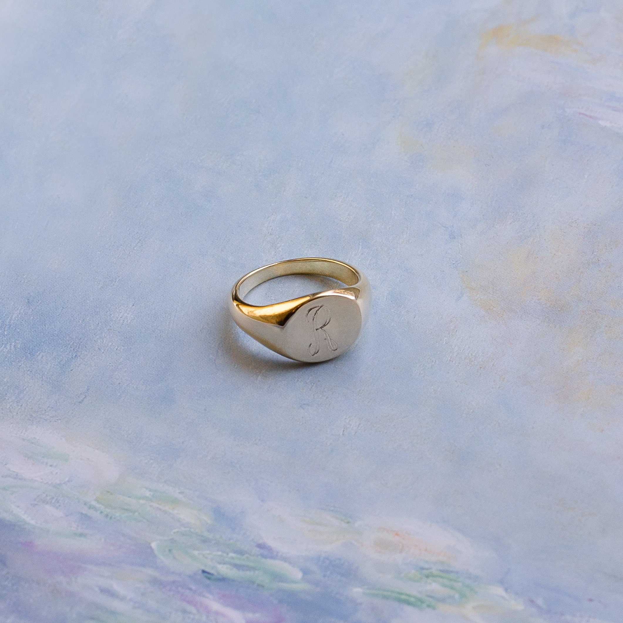 14k Gold Initial Signet Ring | Etsy