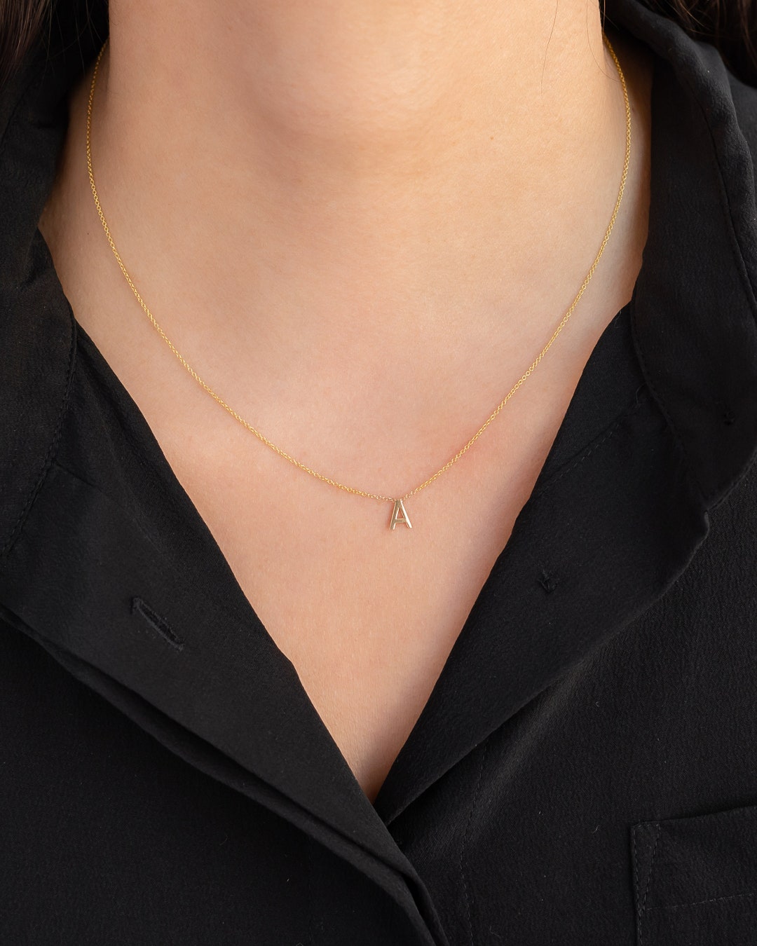 14k Gold Letter Necklace - Etsy