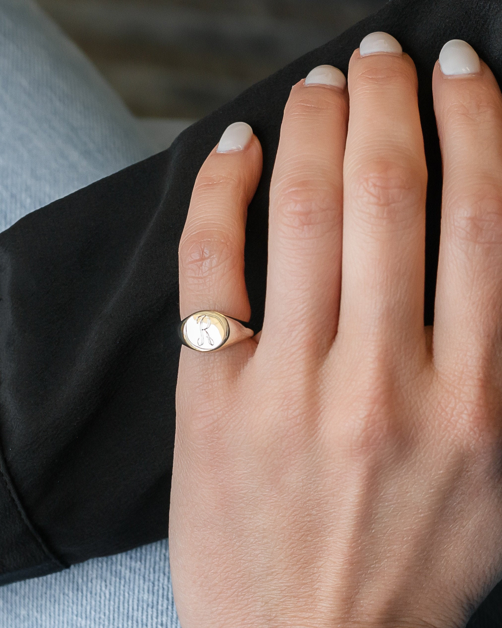 14k Gold Initial Signet Ring | Etsy