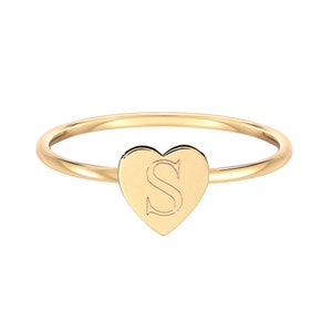 14k Gold Initial Heart Ring - Etsy