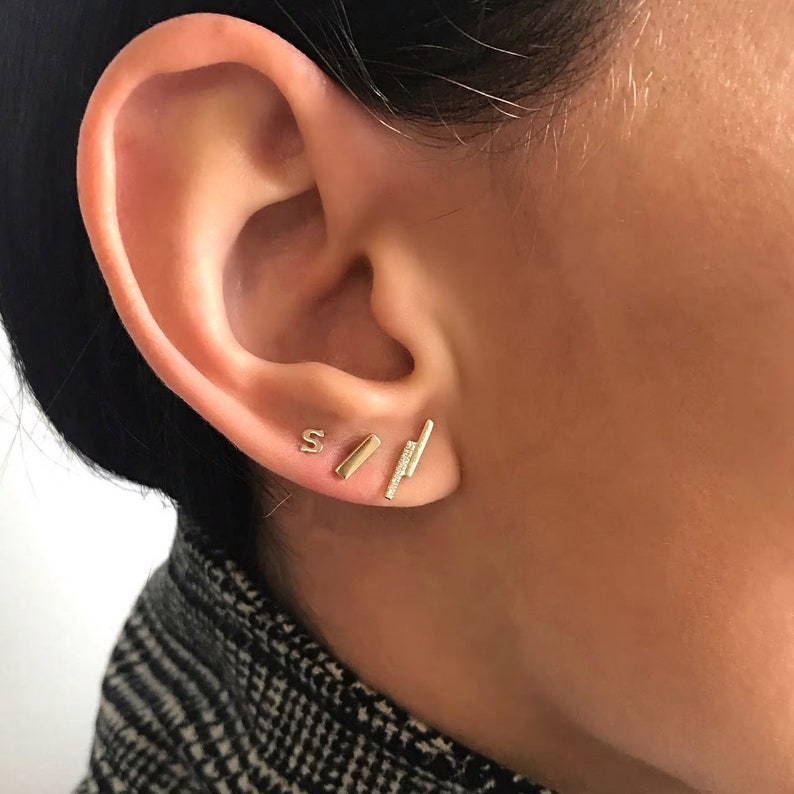 14k Gold Bar Stud Earrings - Etsy