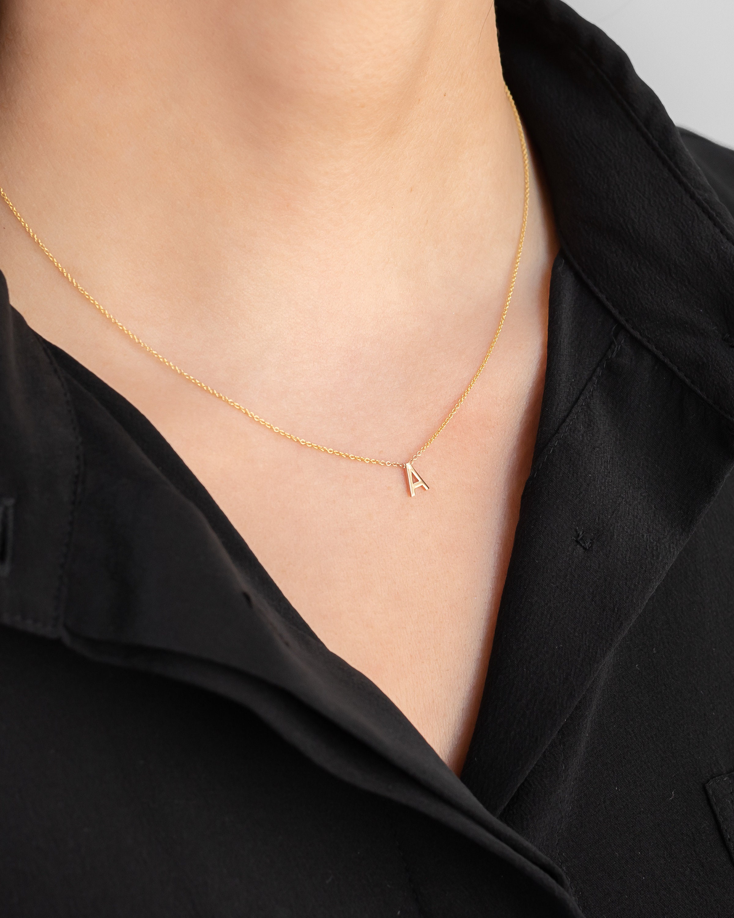 14k Gold Letter Necklace - Etsy