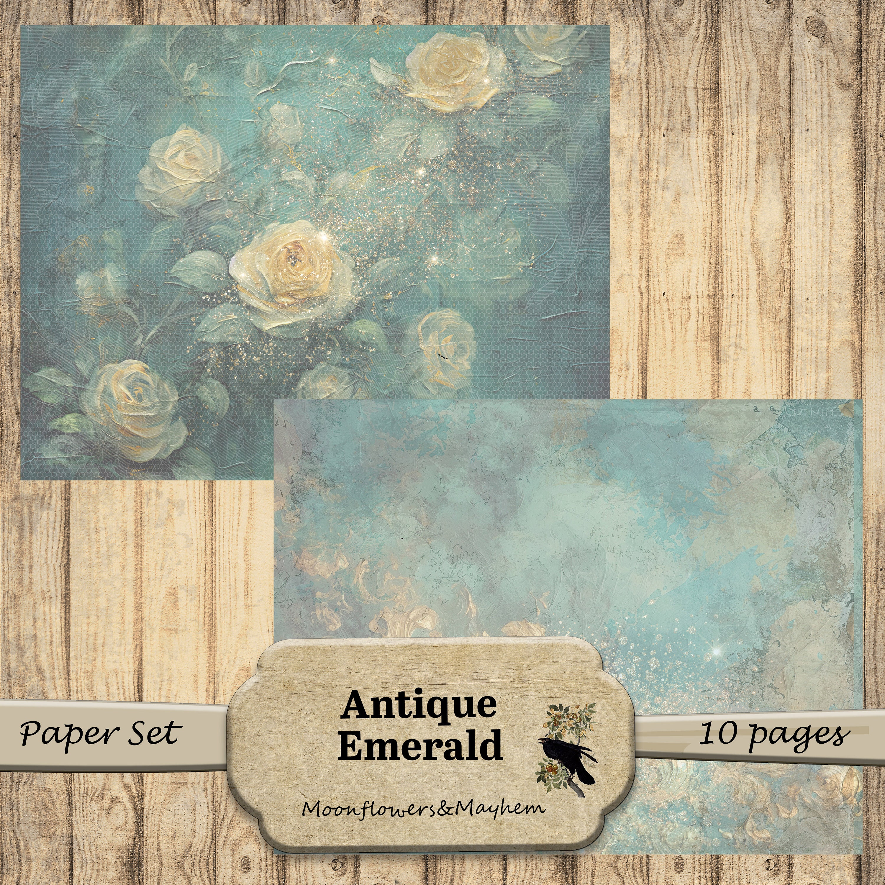 Junk Journal Digital Papers. Antique Emerald. 10 Digital, Printable ...
