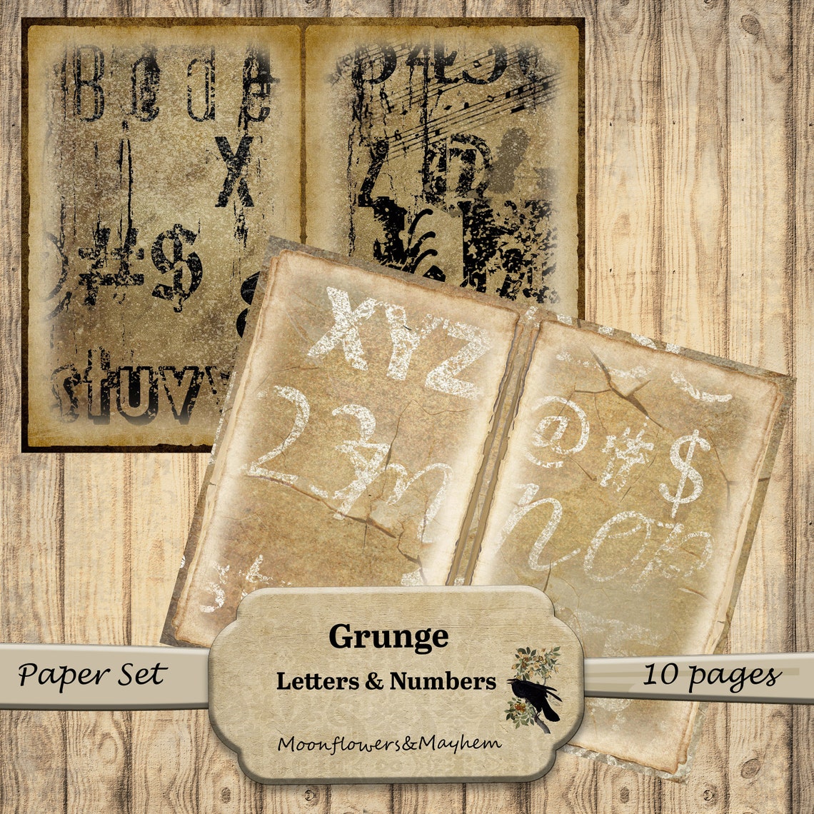 Junk Journal Digital Papers. Grunge Letters & Numbers. 10 Digital ...