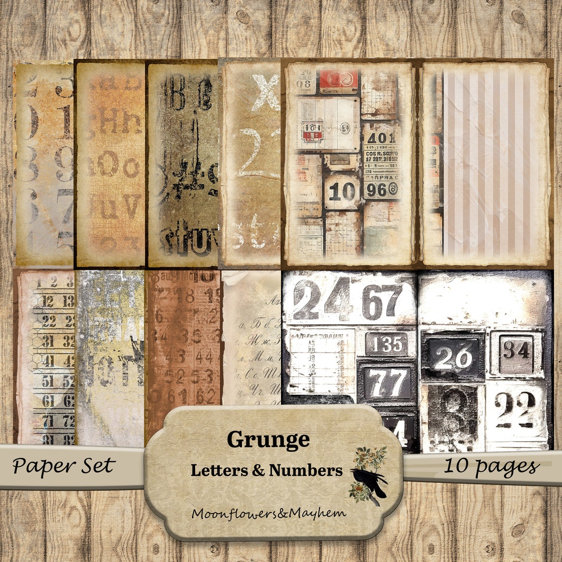 Junk Journal Digital Papers. Grunge Letters & Numbers. 10 Digital ...