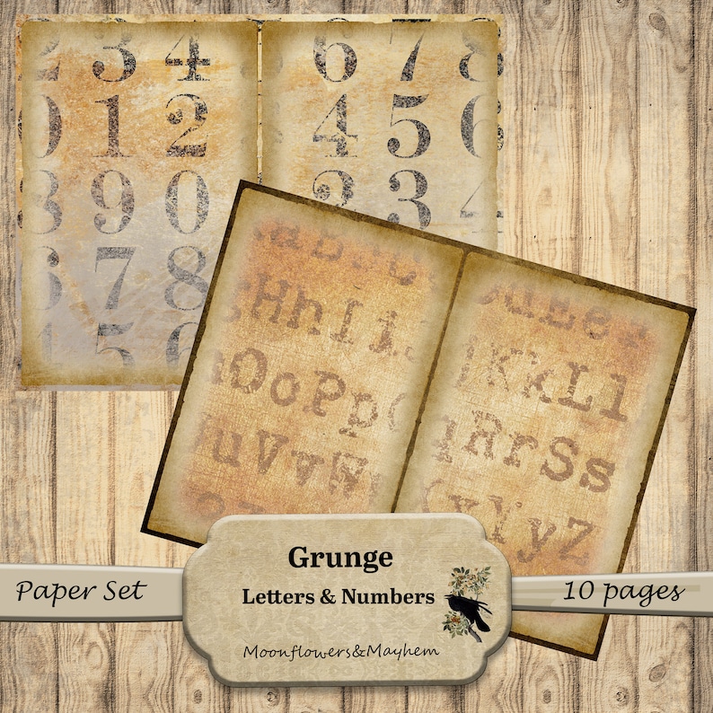 Junk Journal Digital Papers. Grunge Letters & Numbers. 10 Digital ...